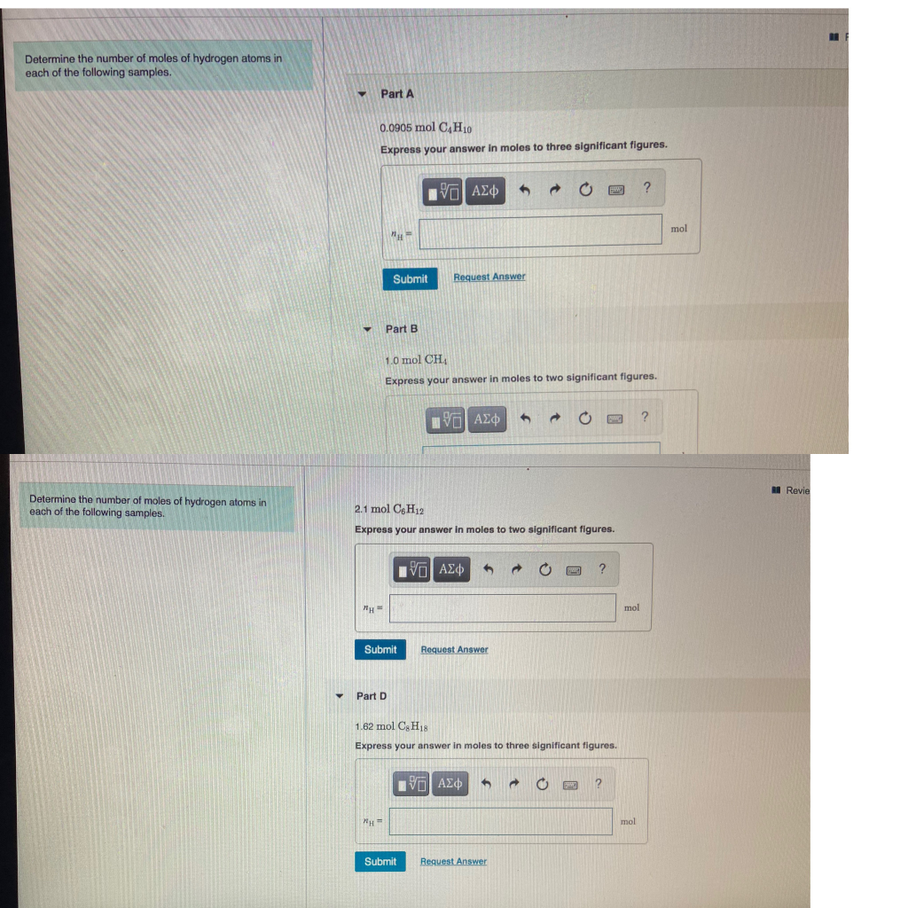 Solved Determine The Number Of Moles Of Hydrogen Atoms In