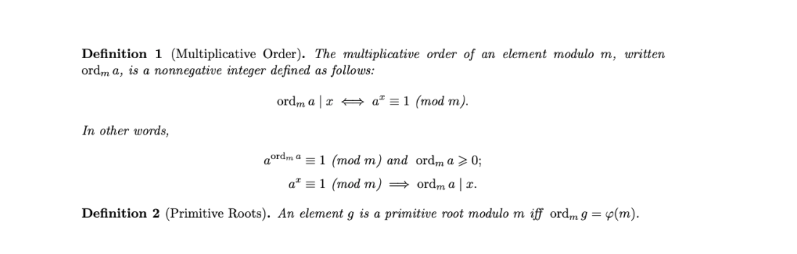 Solved Definition 1 (Multiplicative Order). The | Chegg.com