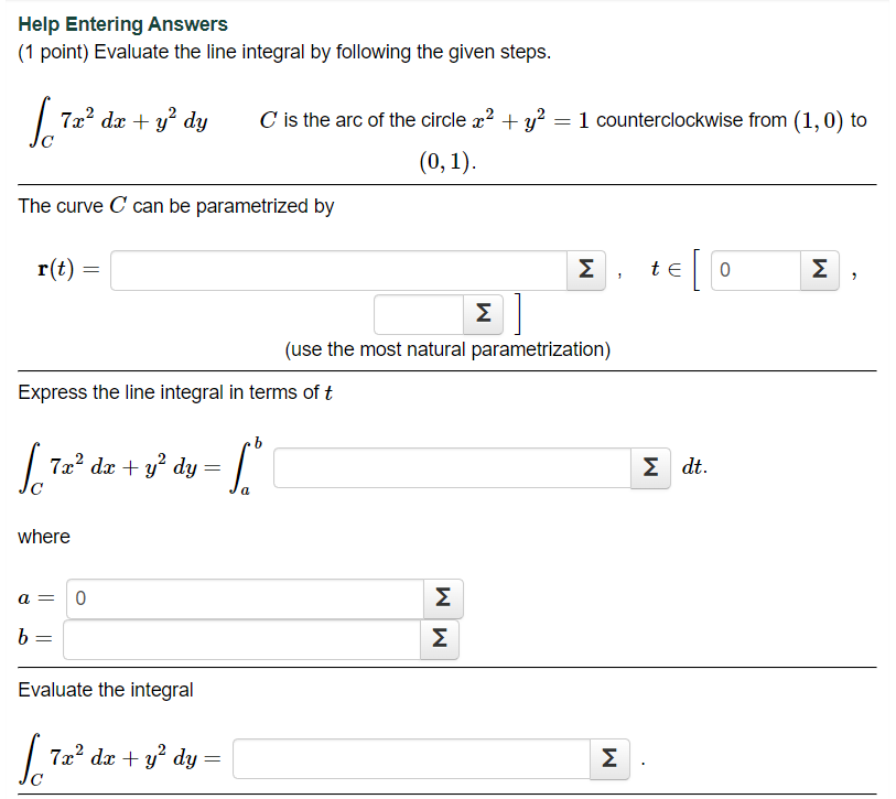 Solved Help Entering Answers (1 point) Evaluate the line | Chegg.com
