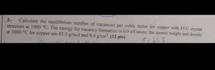 Solved 2- Calculate the equilibrium number of vacancies per | Chegg.com