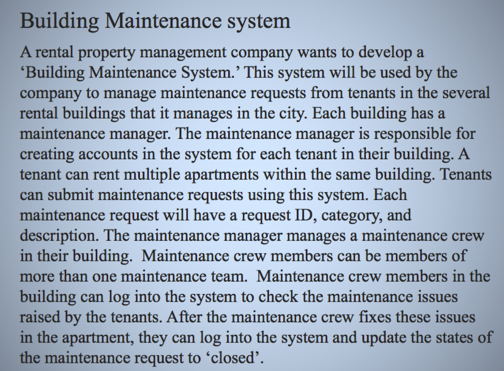Building Maintenance system A rental property | Chegg.com