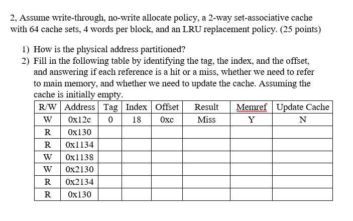 Solved 2, Assume write-through, no-write allocate policy, a | Chegg.com