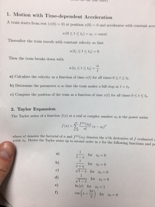 Solved Motion with Time-dependent Acceleration A train | Chegg.com