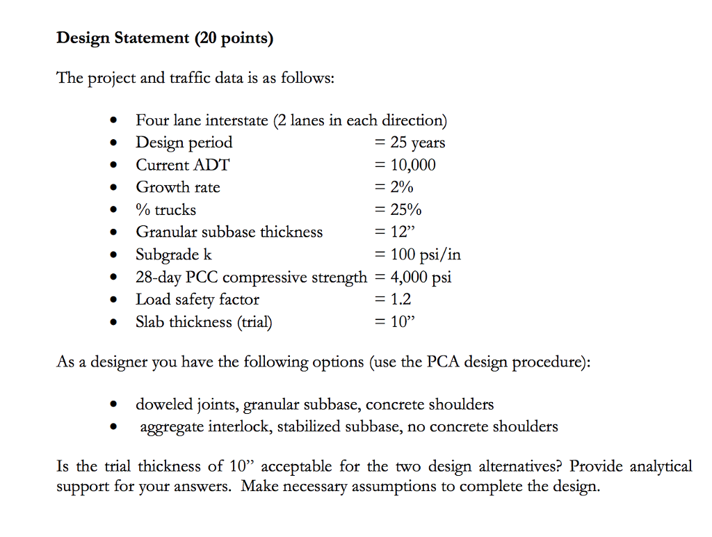 Solved Design Statement (20 points) The proiect and traffic | Chegg.com