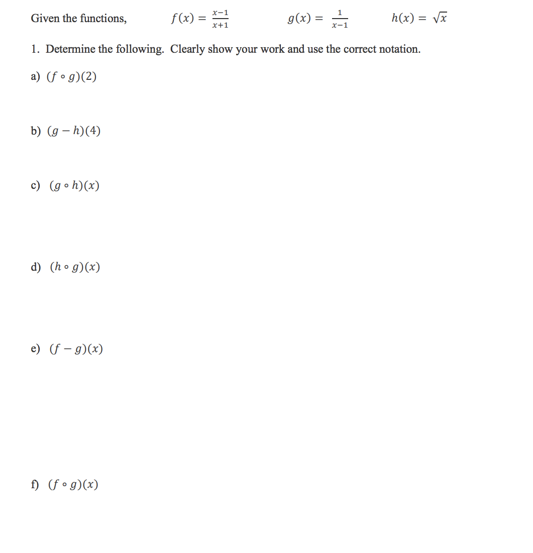 Solved Given the functions, | Chegg.com