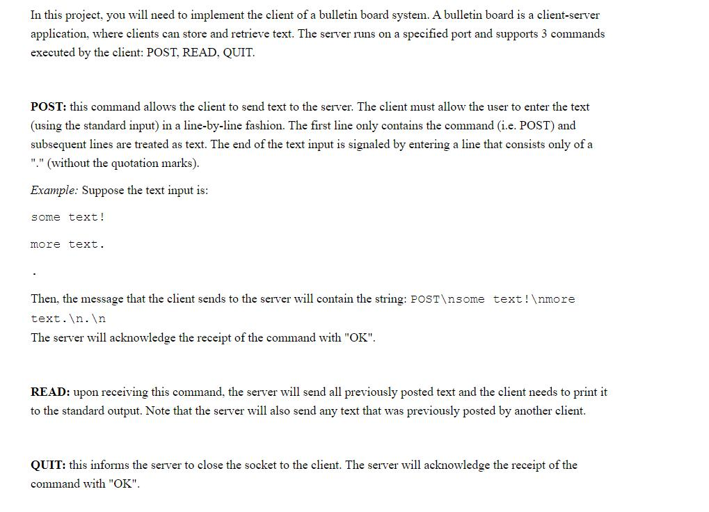 Solved In this project, you will need to implement the | Chegg.com