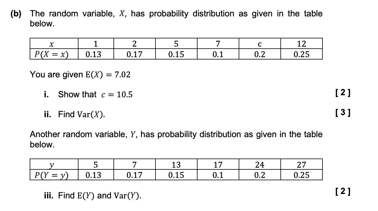 The random variable, X, has probability distribution | Chegg.com