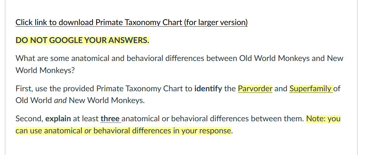Order Primates Suborder Strepsirhini Haplorhini | Chegg.com