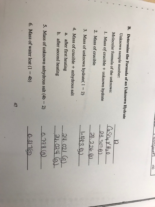 Solved no B. Determine the Formula of an Unknown Hydrate | Chegg.com