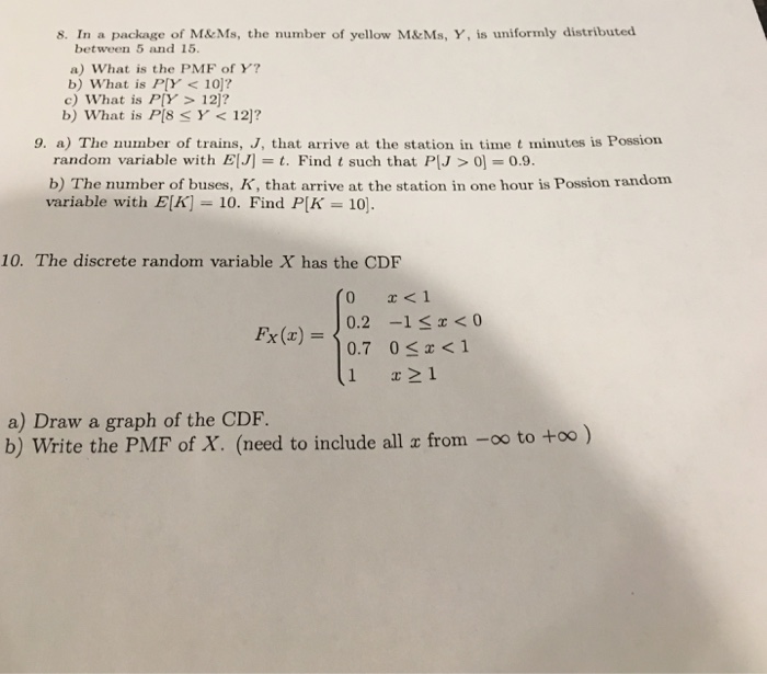 Solved In a package of M&Ms, the number of yellow M&Ms, Y, | Chegg.com