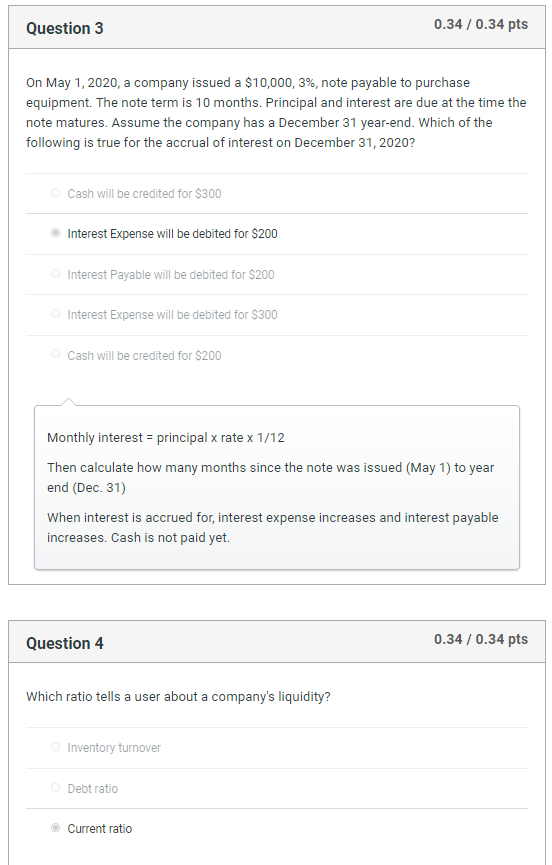 Solved Question 3 0.34 / 0.34 pts On May 1, 2020, a company | Chegg.com