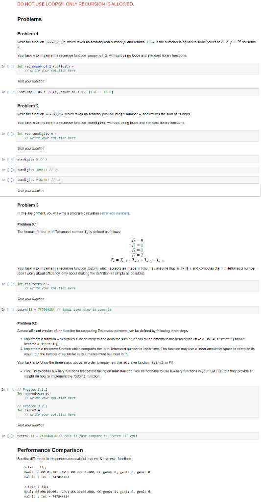 DO NOT USE LOOPSI ONLY RECURSION IS ALLOWED. Problems | Chegg.com