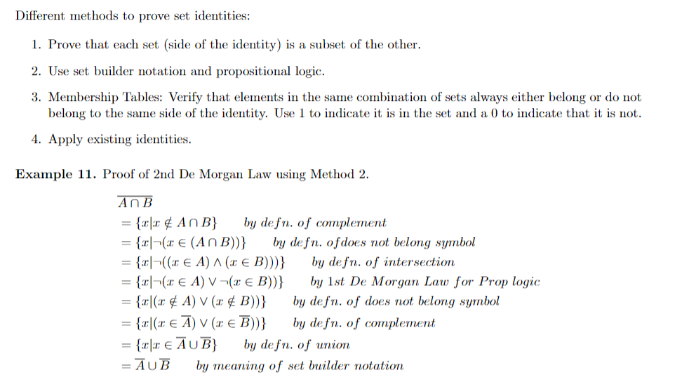 Solved Different methods to prove set identities: 1. Prove | Chegg.com
