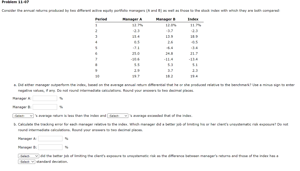 Solved a. Did either manager outperform the index, based on | Chegg.com