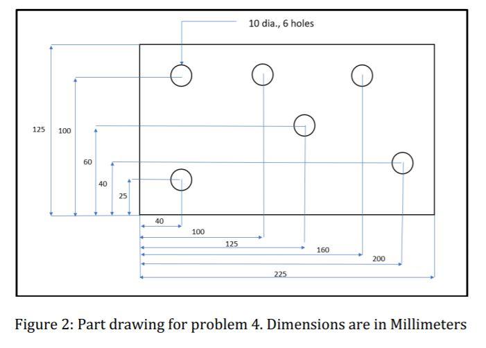 Solved Write the part program to drill 2mm deep holes in the | Chegg.com