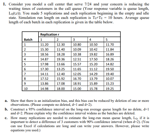Solved 1. Consider you model a call center that serve 7/24 | Chegg.com