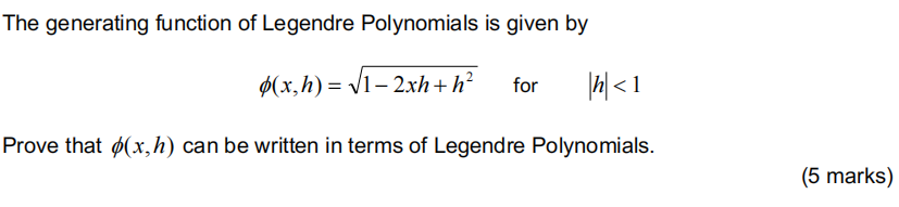 Solved The generating function of Legendre Polynomials is | Chegg.com