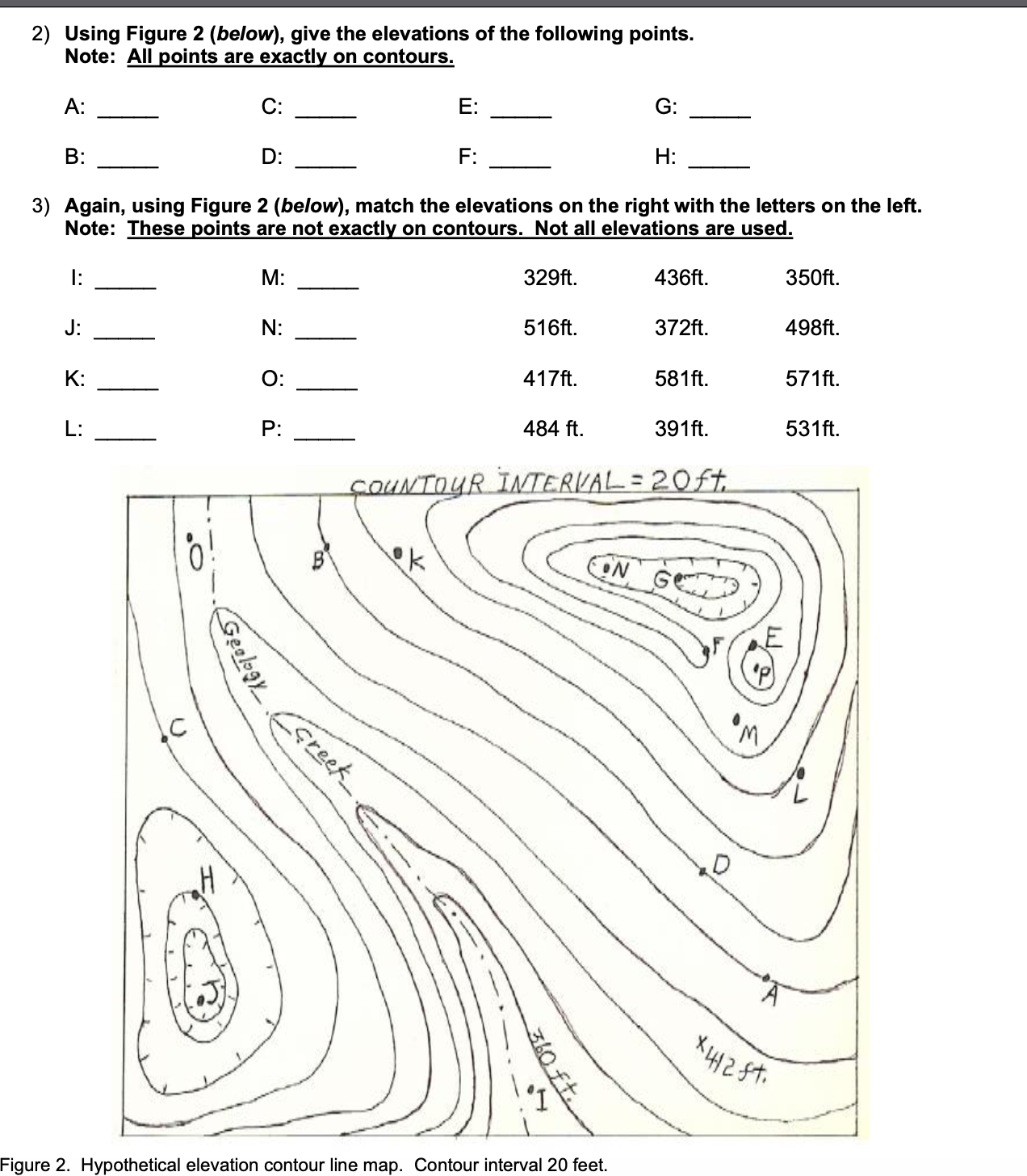 Solved Part I: Finding Elevation Using Contour Lines 1) In | Chegg.com