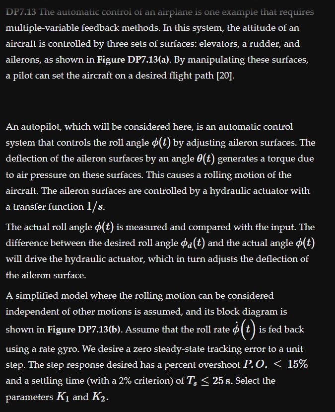Solved DP7.13 The automatic control of an airplane is one | Chegg.com