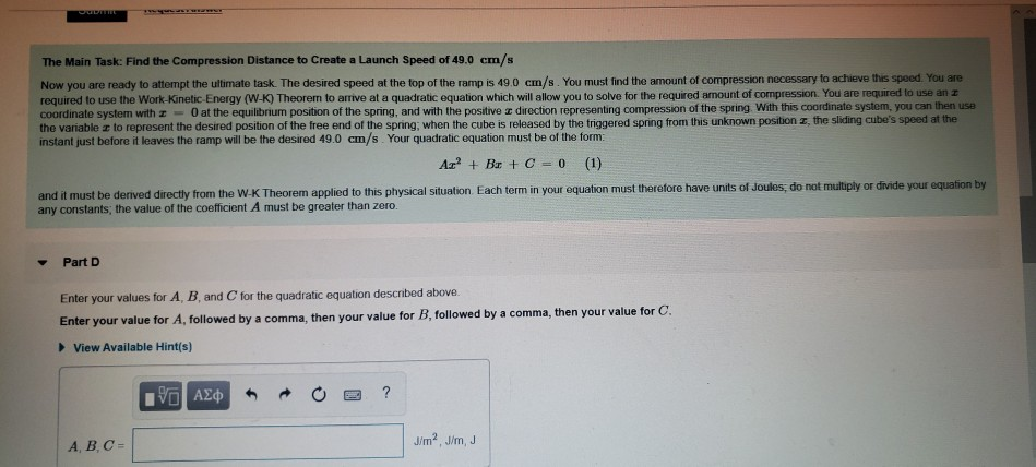 part A(work done on cube by spring):.778J Part | Chegg.com
