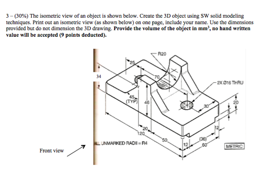 Solved Please do on SOLIDWORKS and take screenshot of image | Chegg.com