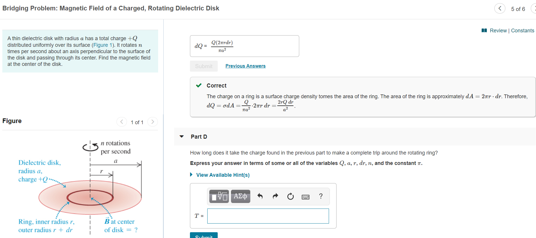 Solved Bridging Problem: Magnetic Field of a Charged, | Chegg.com