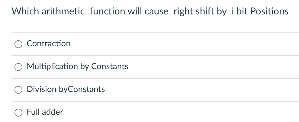 Solved Which arithmetic function will cause right shift by i | Chegg.com