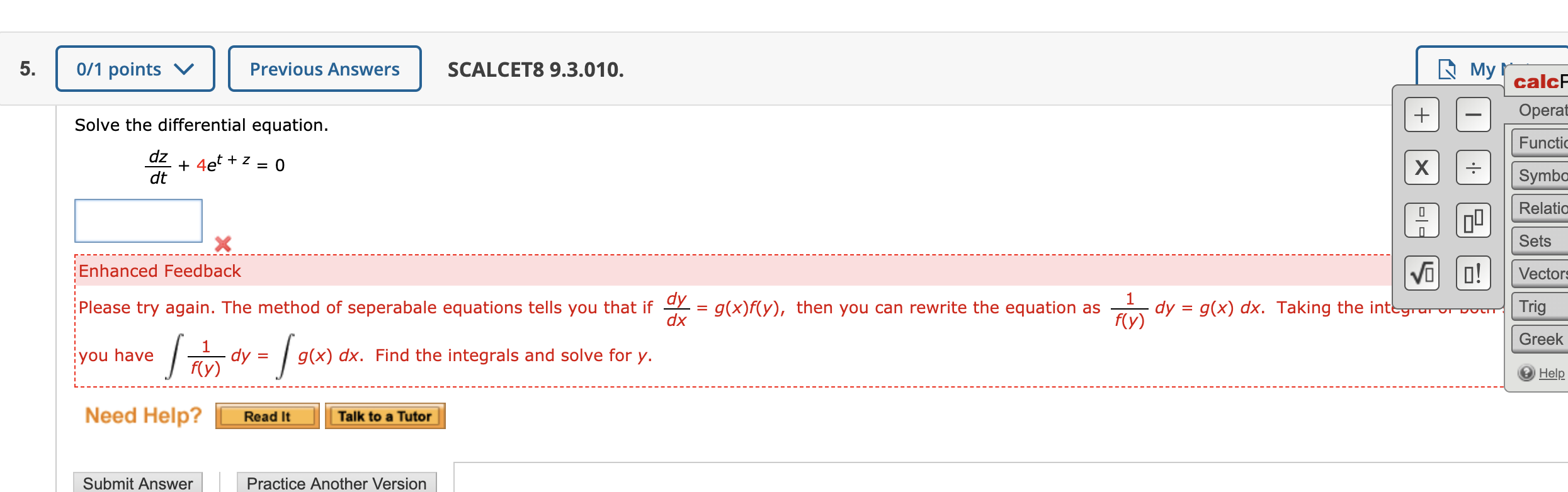 Solved 0/1 points v Previous Answers LCET8 9.3.006. My Notes | Chegg.com
