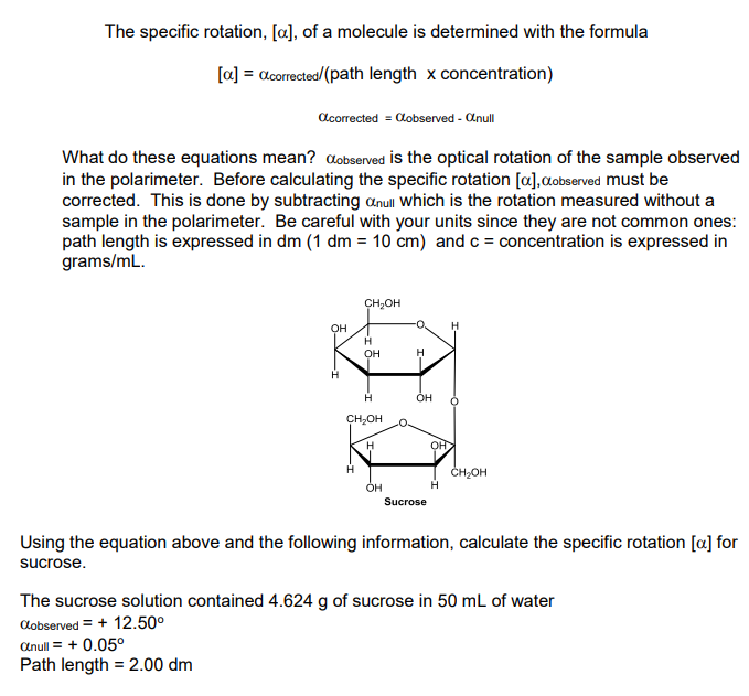 Solved The specific rotation, [a], of a molecule is | Chegg.com