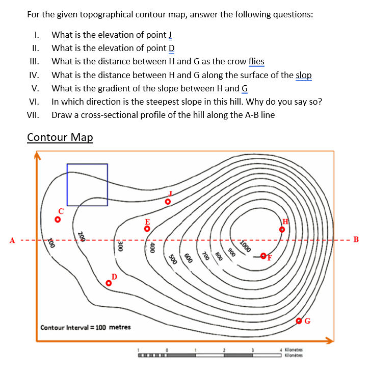 Solved Ill. For the given topographical contour map, answer | Chegg.com