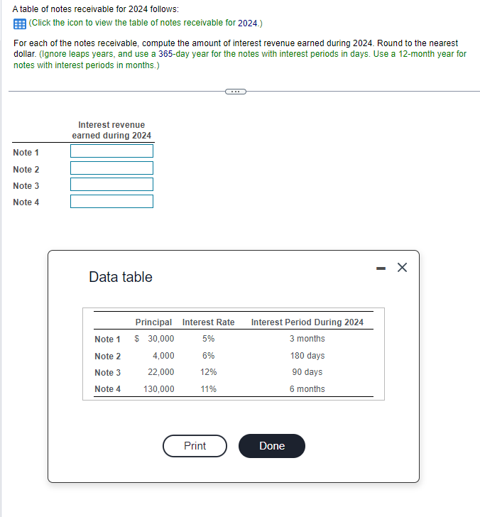 Solved A Table Of Notes Receivable For 2024 Follows Click 