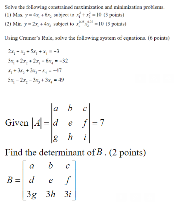 Solved Solve the following constrained maximization and | Chegg.com
