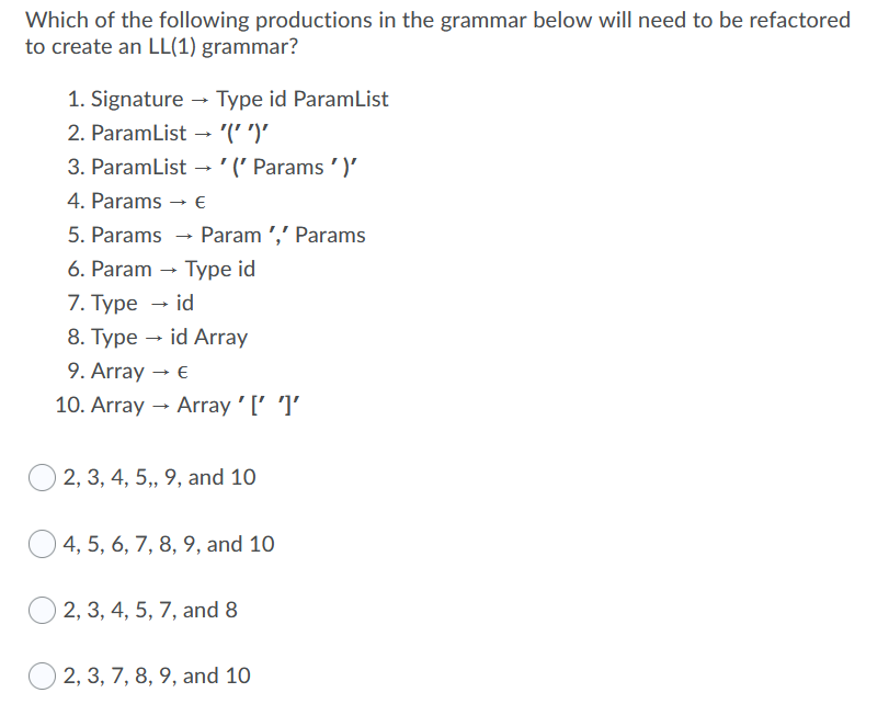 Solved Which of the following productions in the grammar | Chegg.com