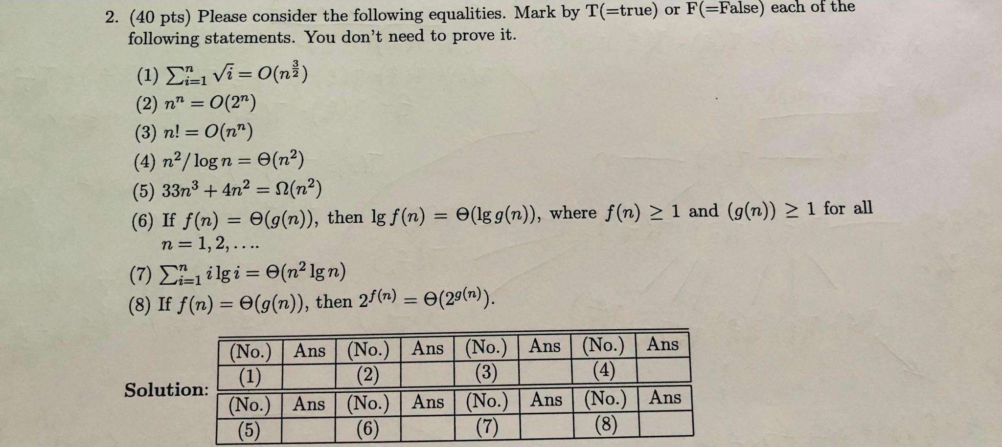 Solved 2. ( 40pts) Please consider the following equalities. | Chegg.com