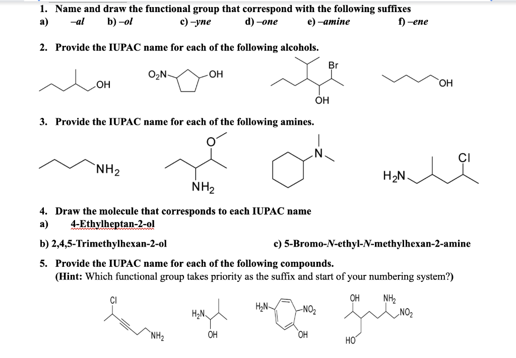 Solved 1. Name and draw the functional group that correspond | Chegg.com