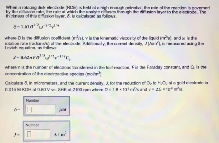 Solved When a rotating disk electrode (RDE) is held at a | Chegg.com