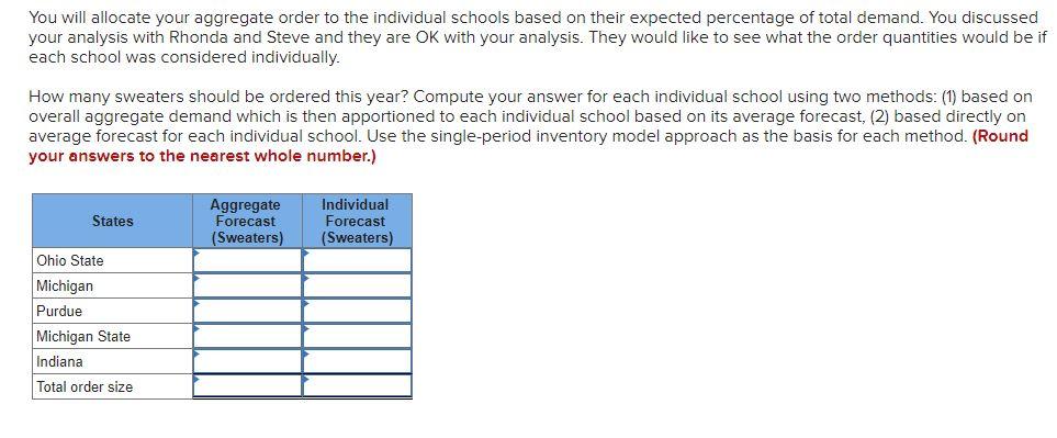 Analytics Exercise 20-3 (Algo) Big10Sweaters.com is a | Chegg.com