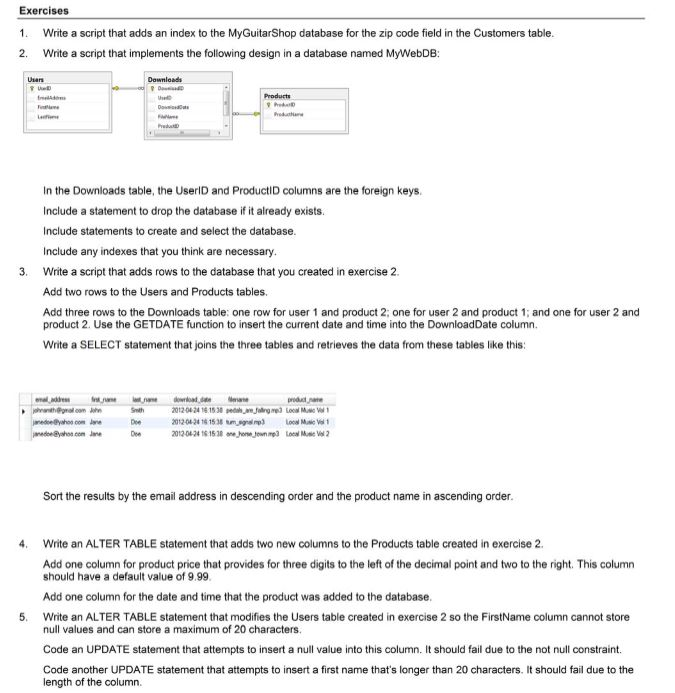 Exercises 1. Write a script that adds an index to the | Chegg.com