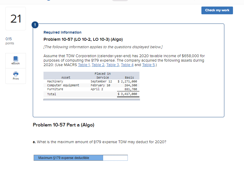 Solved Check my work 21 0.15 points Required Information | Chegg.com