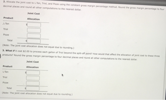 Solved Allocating Joint Costs Using the Constant Gross | Chegg.com