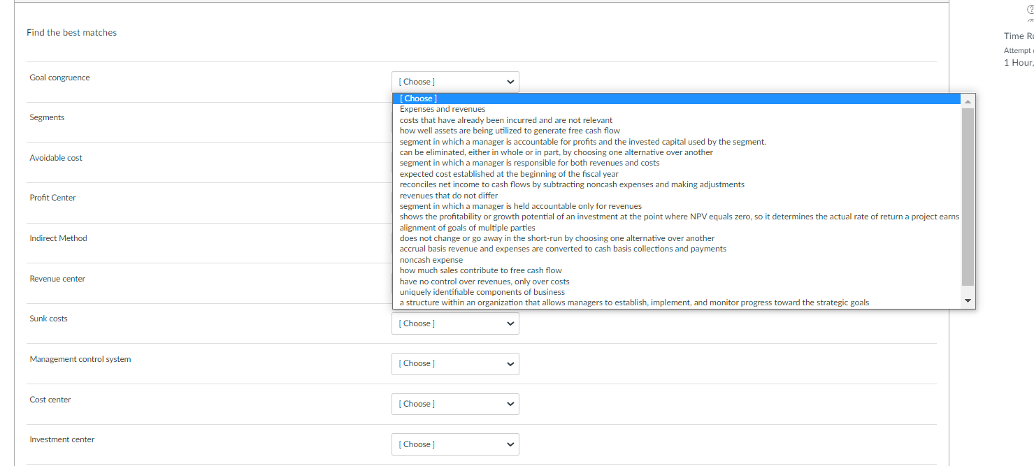 Solved Find the best matches Goal congruence Segments | Chegg.com