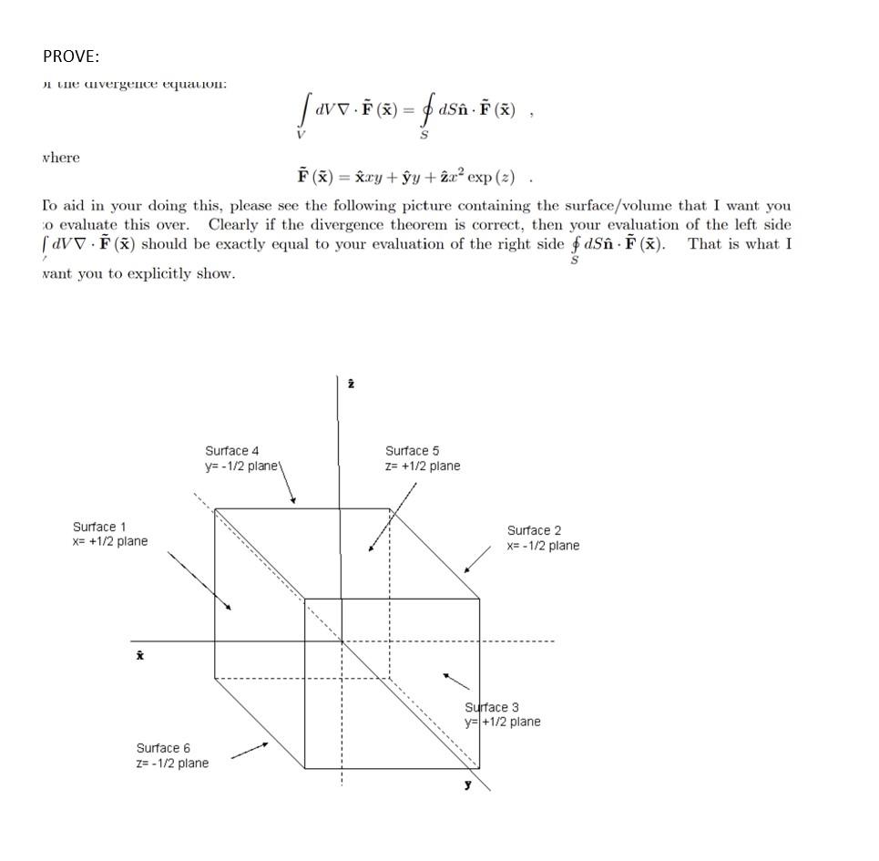 I the uivergence equaliun: ∫VdV∇⋅F~(x~)=∮SdSn^⋅F~(x~) | Chegg.com