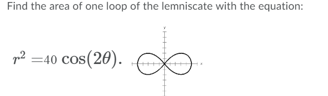 Solved Find the area of one loop of the lemniscate with the | Chegg.com