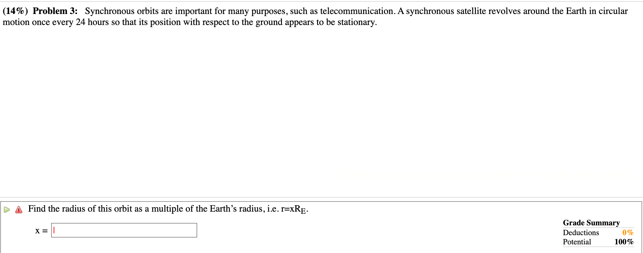 Solved 14\%) Problem 3: Synchronous orbits are important for | Chegg.com