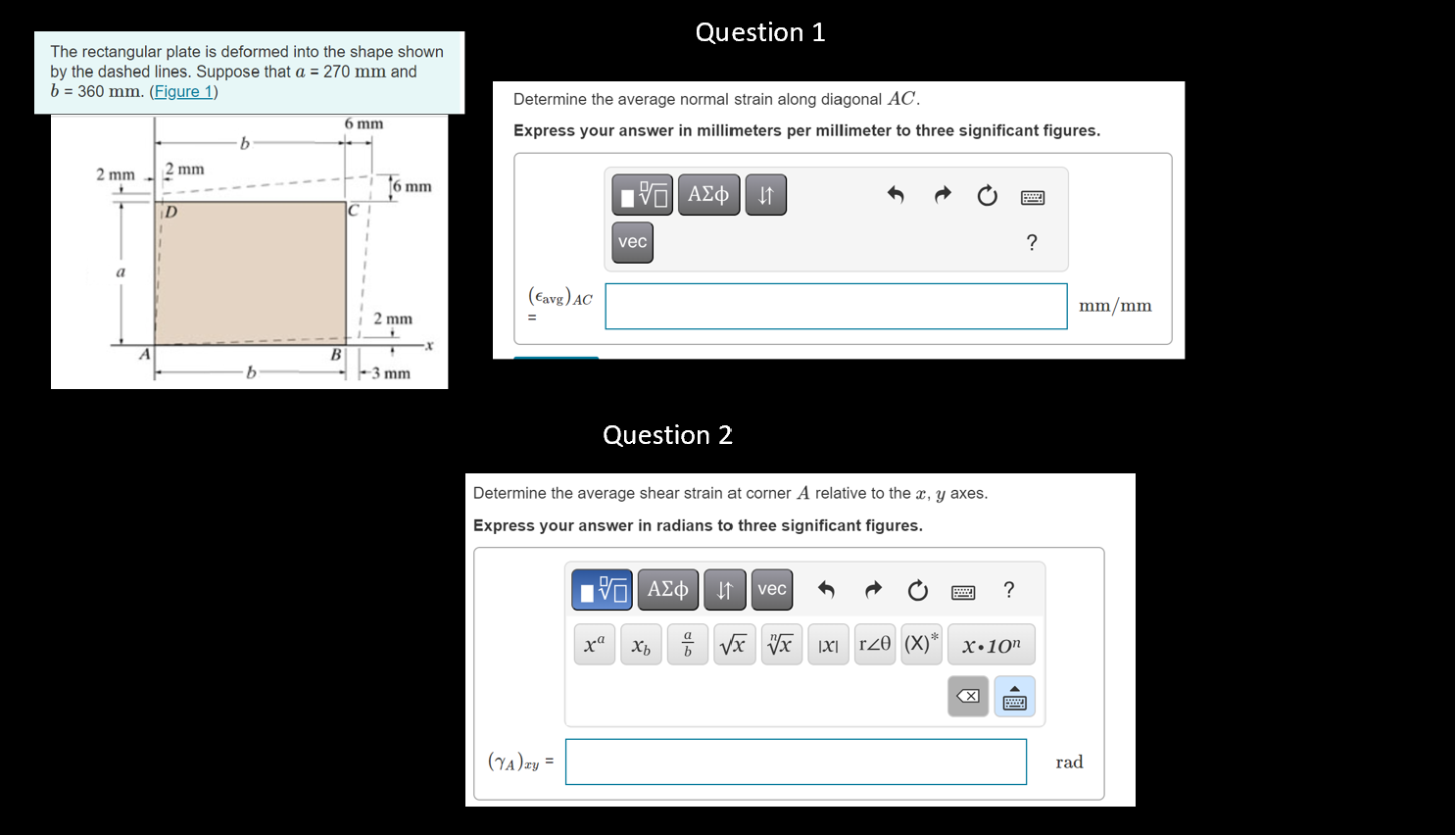 Solved The rectangular plate is deformed into the shape | Chegg.com