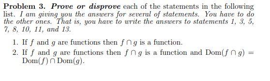 Solved Problem 3. Prove or disprove each of the statements | Chegg.com