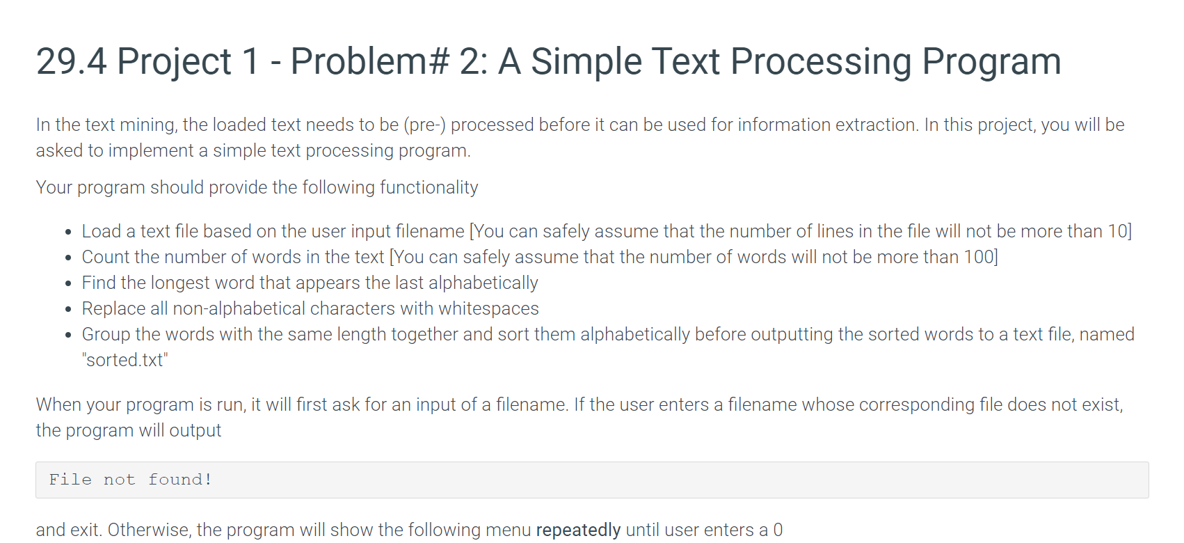 Solved 29.4 Project 1 - Problem# 2: A Simple Text Processing | Chegg.com