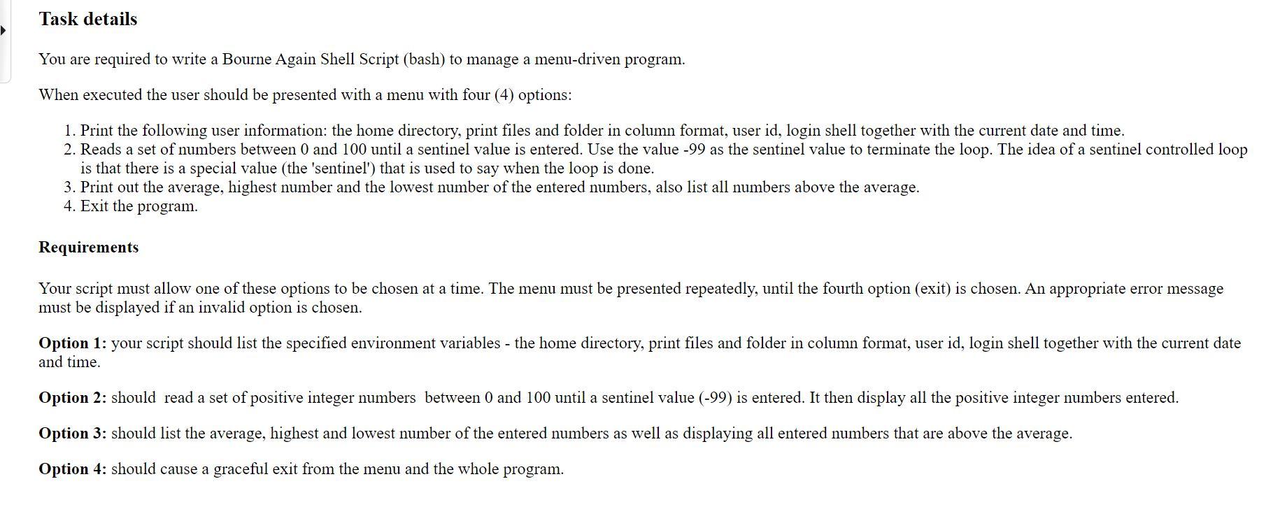 Solved You are required to write a Bourne Again Shell Script | Chegg.com