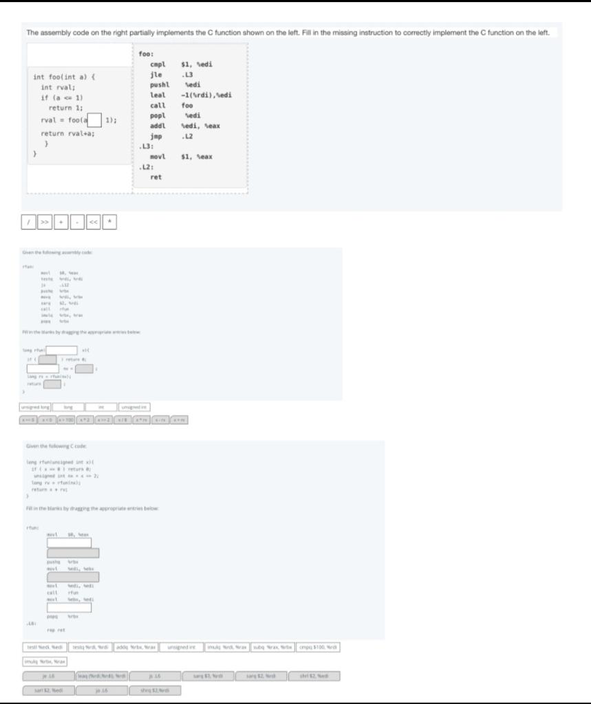 Solved The assembly code on the right partially implements | Chegg.com