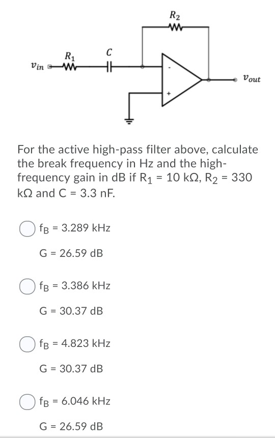 Solved z Vine Vout For the active high-pass filter above, | Chegg.com